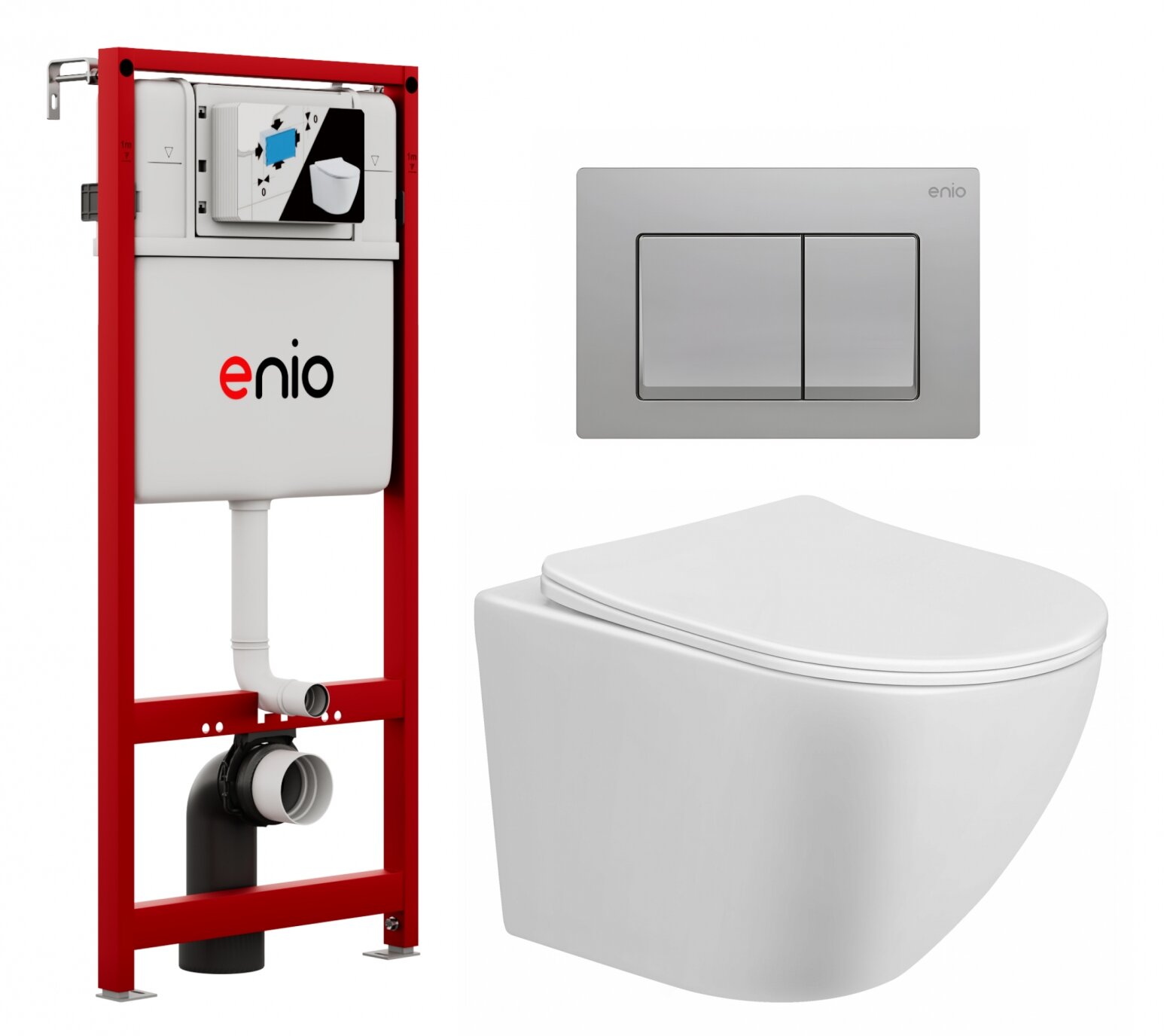 Комплект 3 в 1 инсталляция Enio Profi EN7050050 + Унитаз подвесной Taliente Amato AM25010 + кнопка хром матовый Pulsante