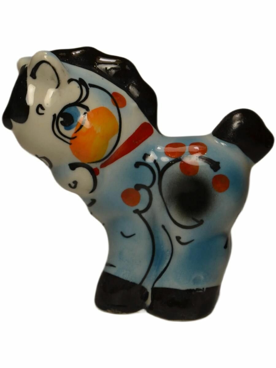 Гжель фигурка Лошадка цветная голубая