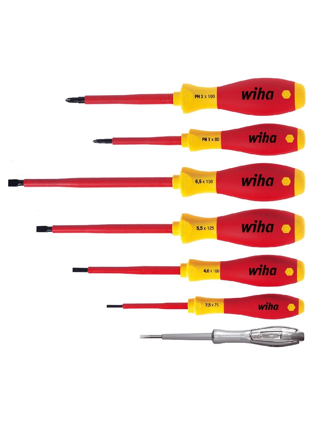 Набор отверток Wiha 00834 SoftFinish electric Шлиц, Phillips, 7 предм. с пробником напряжения (серия 320N)