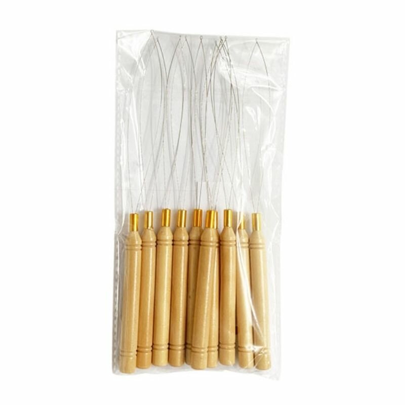 10 шт. Набор для наращивания волос с иглой и петлей, - 10 хай с деревянной ручкой