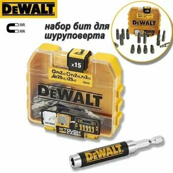 DEWALT 16 в 1 набор бит для шуруповерта и вставок для телескопических магнитных держателей с 25 мм, Ph2 x PS2, PS3 x 6, 2 x 3, T20 x 2, T 25x2, DT71511