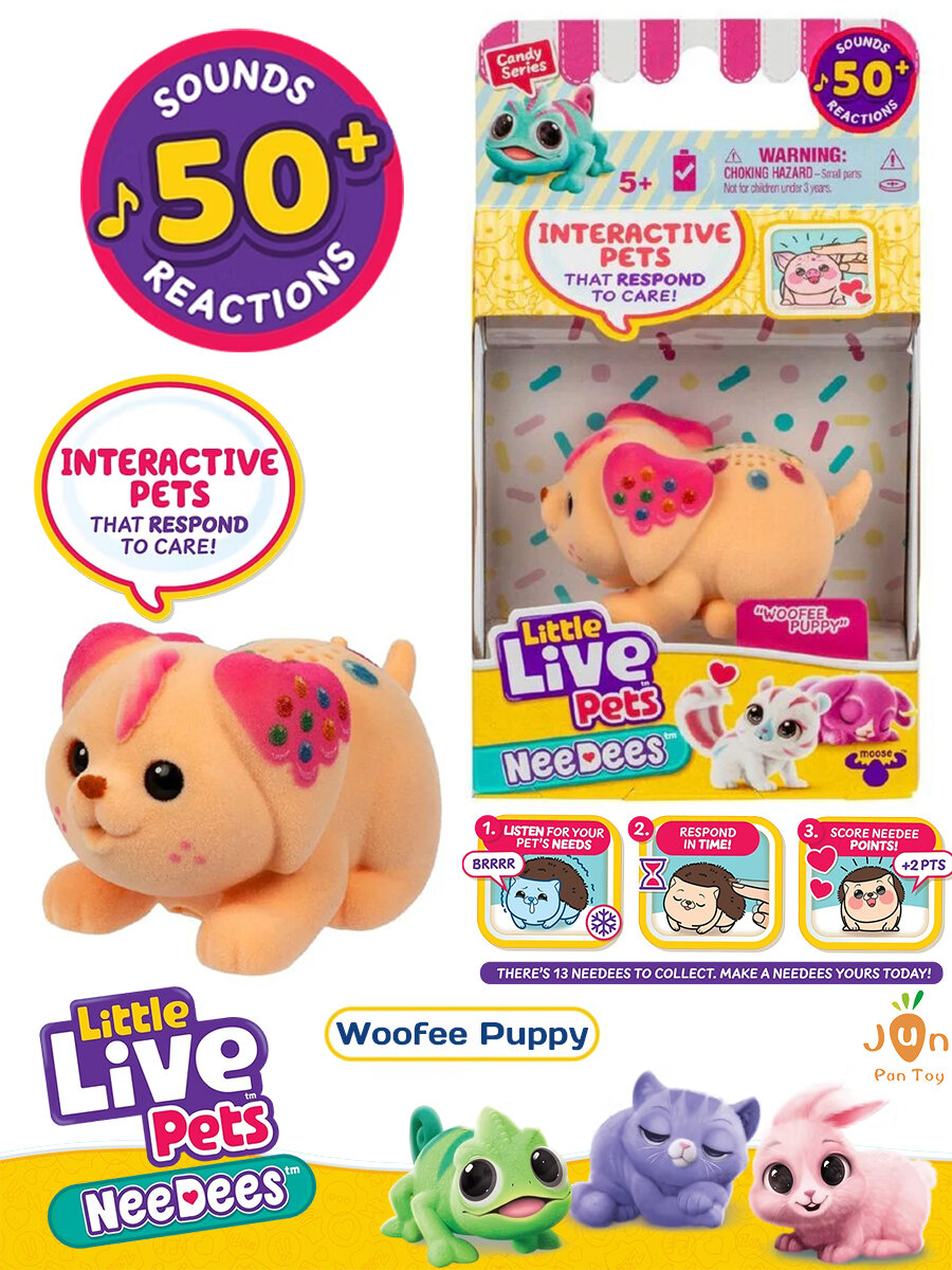Интерактивная игрушка Moose Little Live Pets NeeDees Woofee Puppy Toy / Детские интерактивные электронные плюшевые питомцы с более чем 50 видами звуков и реакций, подходящие для детей старше 5 лет