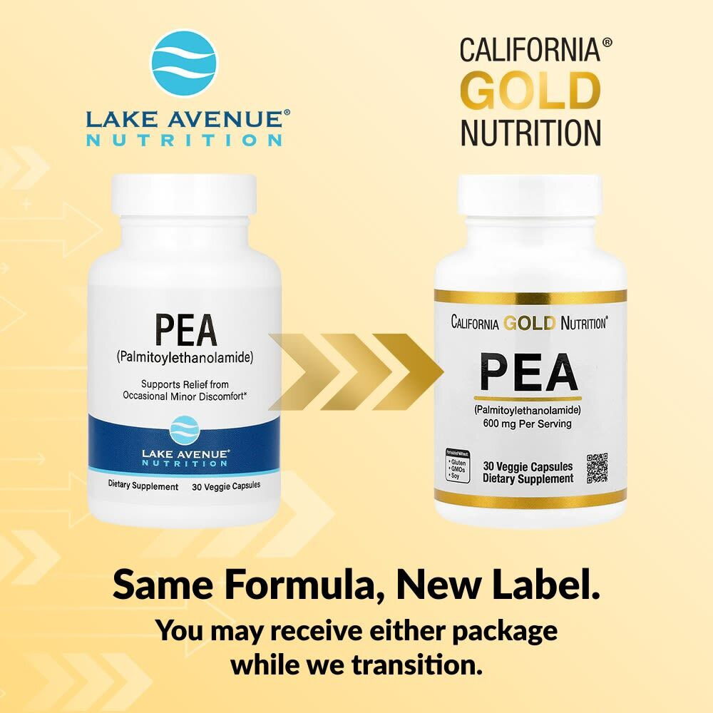 Пальмитоилэтаноламид (ПЭА), от боли и дискомфорта, 30 вегетарианских капсул, Lake Avenue Nutrition