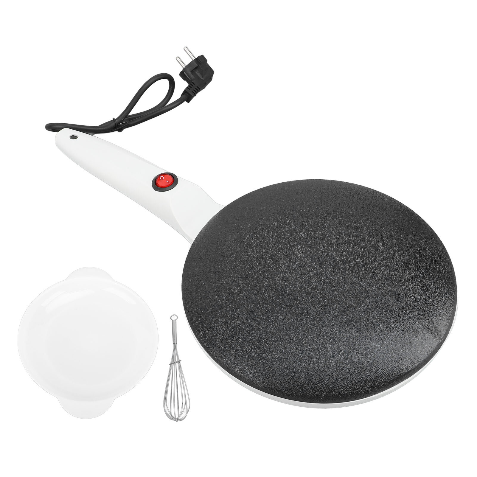 Электрическая блинница с автоматическим контролем температуры, 8-дюймовое антипригарное покрытие, блинница быстрого приготовления, белая основа с поддоном для яичного венчика, вилка европейского стандарта, 220 В