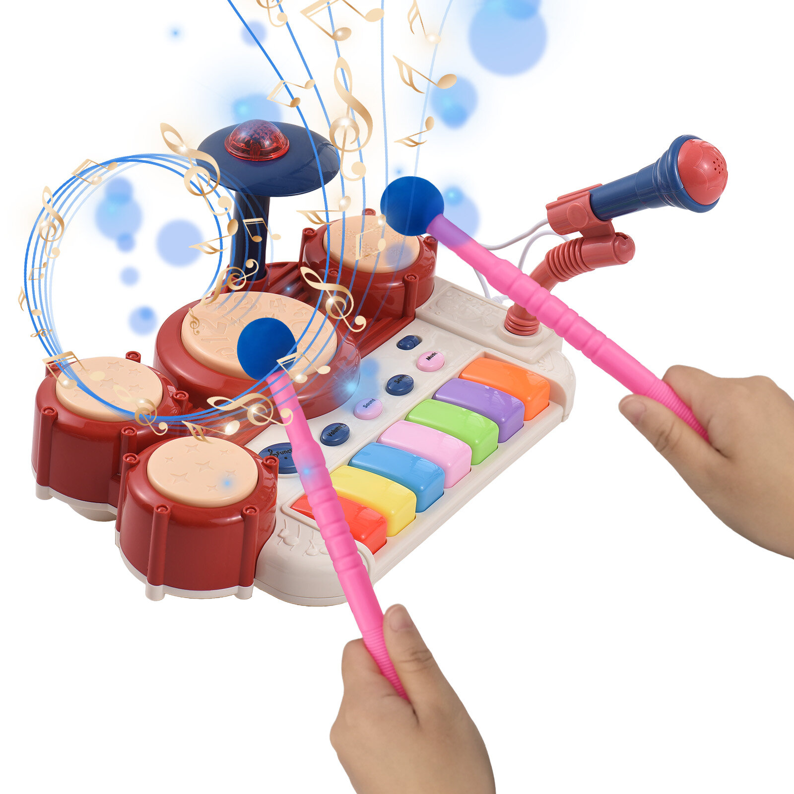 Электрическая музыка барабан пианино клавишные барабанные набор подарков на день рождения подарки музыкальные инструменты Многофункциональные хлопчатобумажные барабанные ударные кнопки управления громкостью барабаны с светом