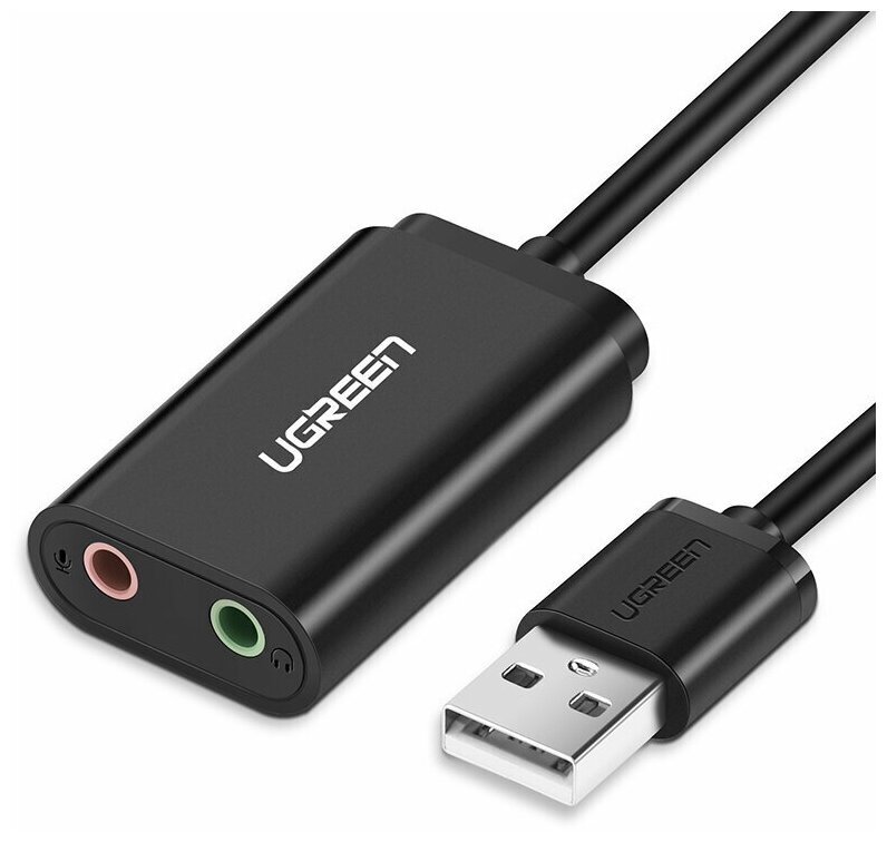 Аудиоадаптер Ugreen USB A 2.0 - AUX Jack 3.5 мм (f), цвет черный (30724)