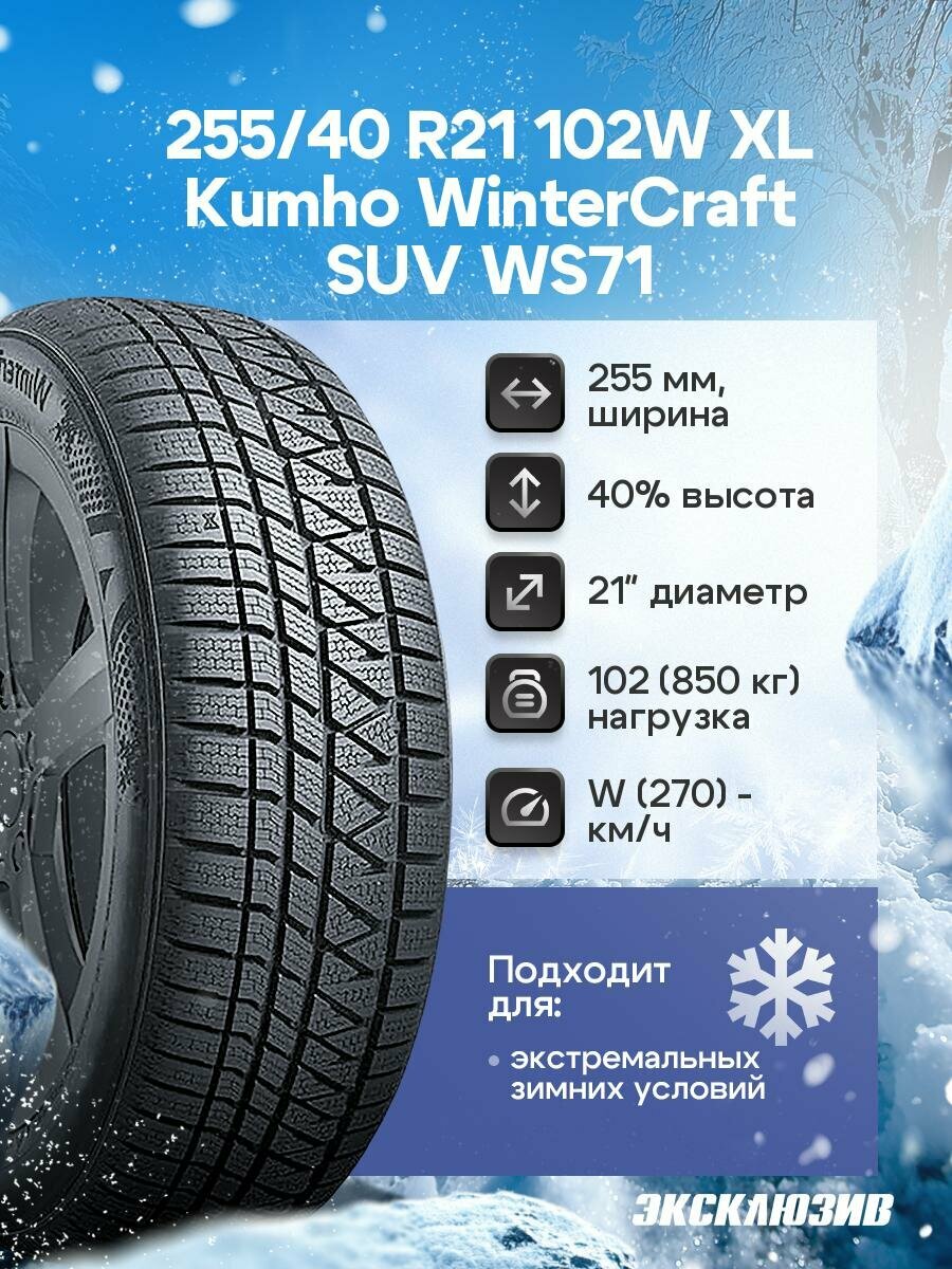 Зимняя нешипованная шина Kumho WinterCraft SUV WS71 255/40 R21 102W XL