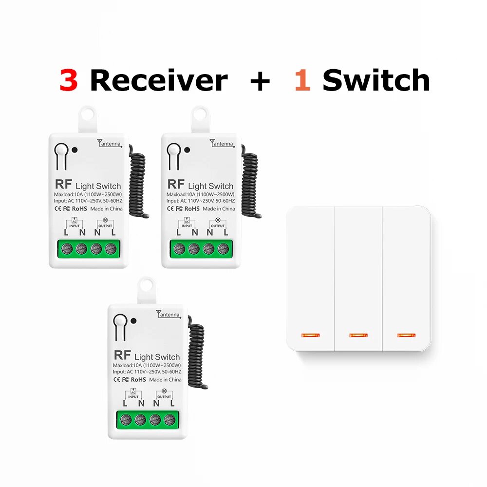 Беспроводной выключатель Deze 433МГц 220В 1/2/3 клавиши 3 Receiver 1 Switch