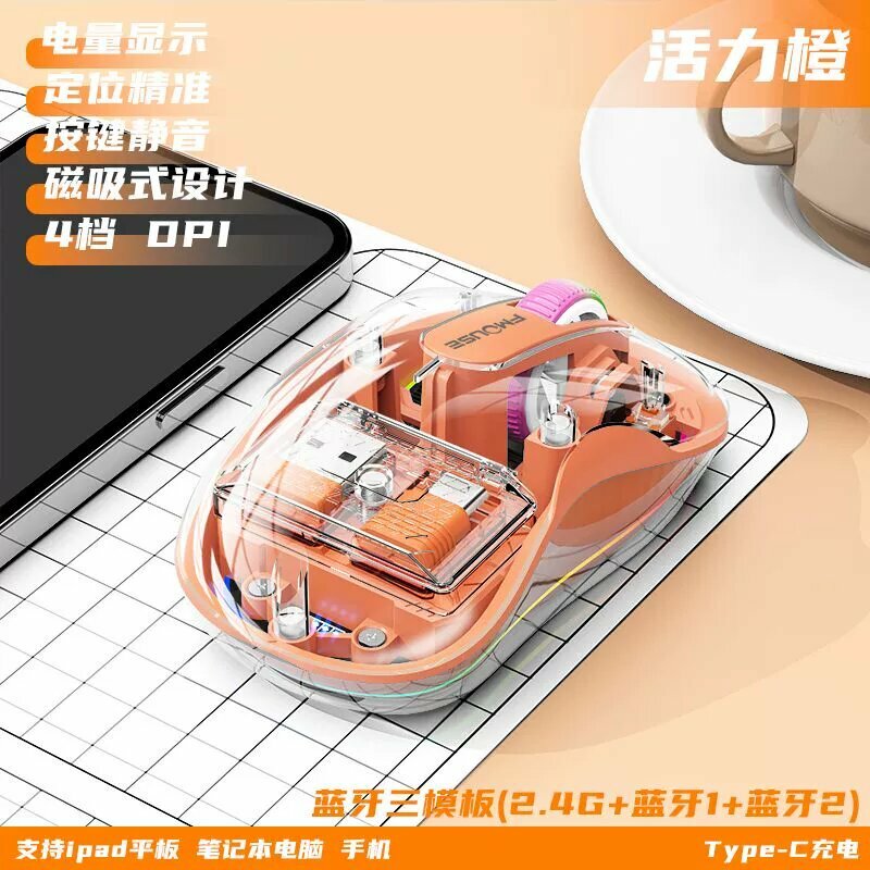 Планшетный ПК Type-C/USB-интерфейс 2,4G беспроводная Bluetooth-мышь для домашнего офиса прозрачный внешний вид ноутбук