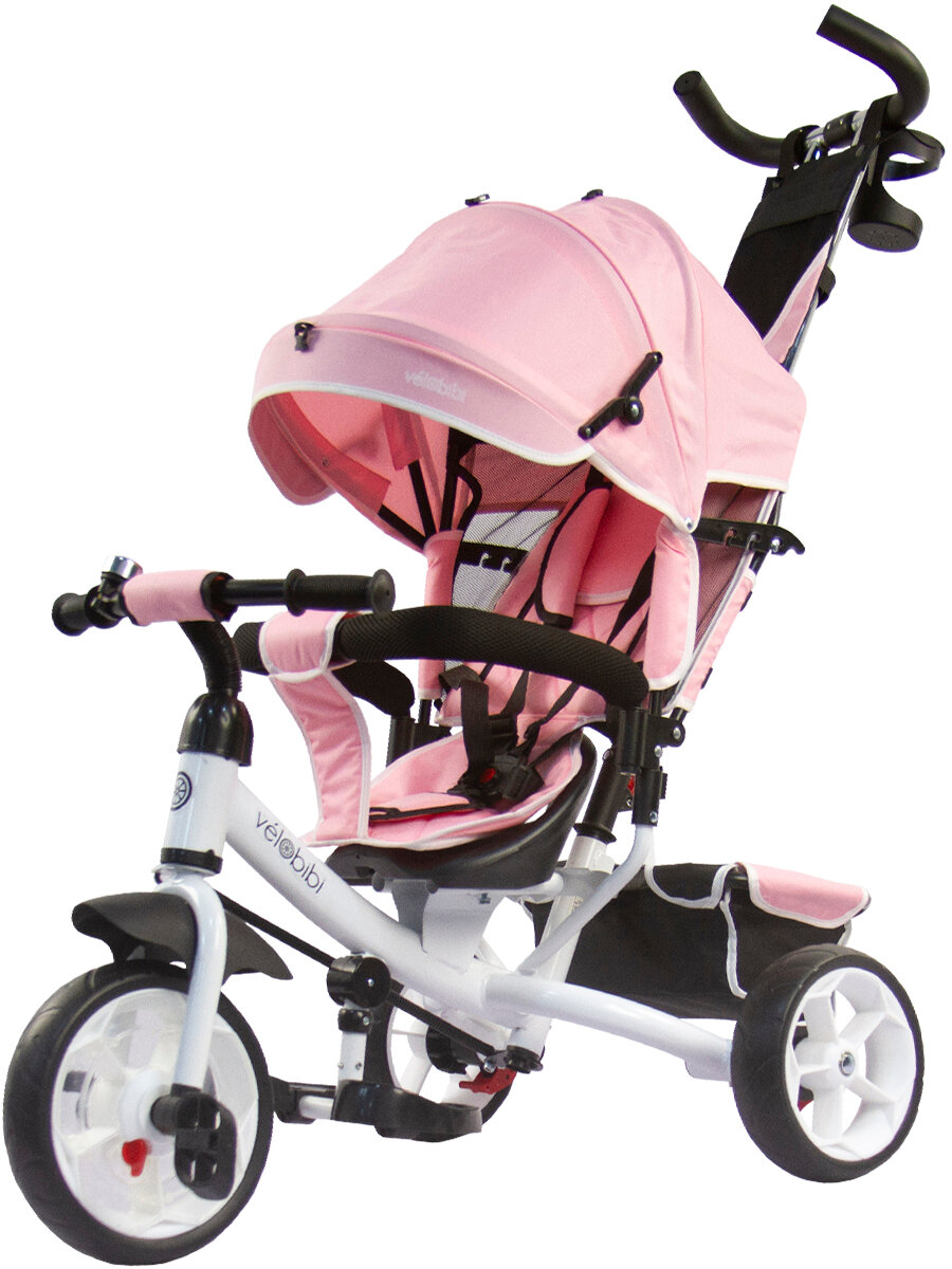 Велосипед трёхколесный с ручкой "кросс white" (колеса EVA 10"/8" )белый, розовый (арт. ВЛ-5267)