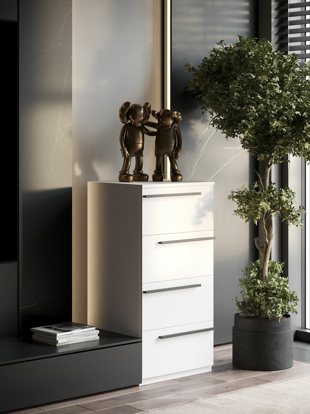 Комод SOHO для одежды, 4 ящика, цвет белый, габариты 45х90х40 см