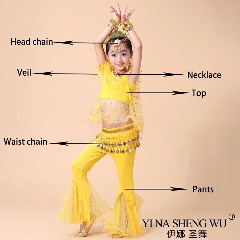 Детский костюм для танца живота YI NA SHENG WU Желтый, S, Yellow 5pcs