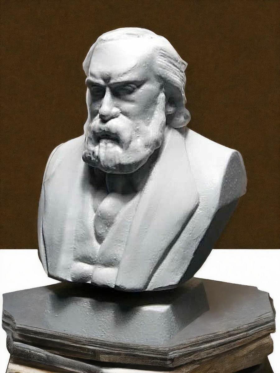 Бюст Александра Островского в купеческом костюме 60мм. Детализация BO229 Белый. Монолитный тяжёлый на цоколе