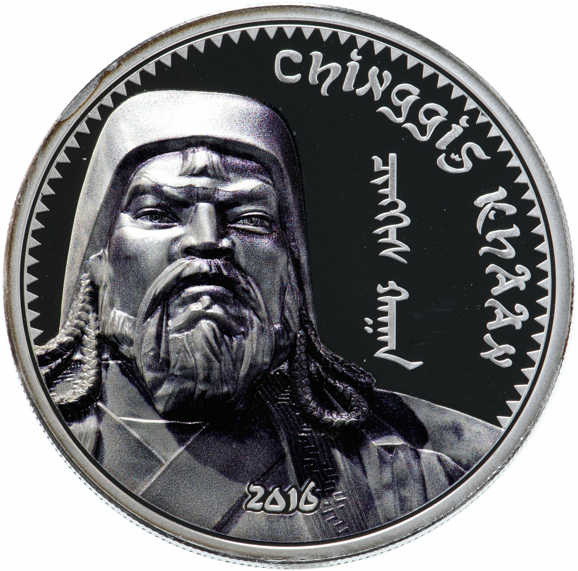 Монголия 1000 тугриков 2016 "Чингисхан" в футляре, с сертификатом, Серебро 999, в сохранности Proof