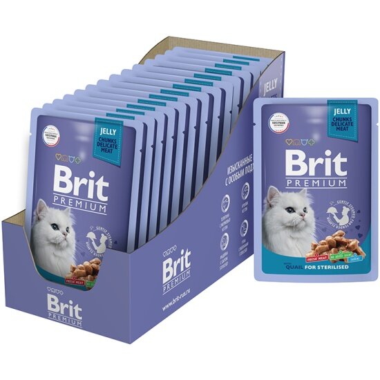 Корм для взрослых стерилизованных кошек Brit Premium Перепелка в желе 14шт.*85г