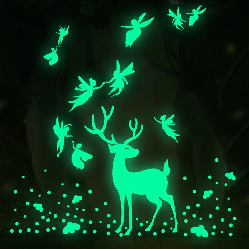 97 шт, стикеры со звездами, эльфом, стикеры для детской стены, стикеры для спальни с рисунками из мультфильмов, флуоресцентные стикеры «сделай сам»