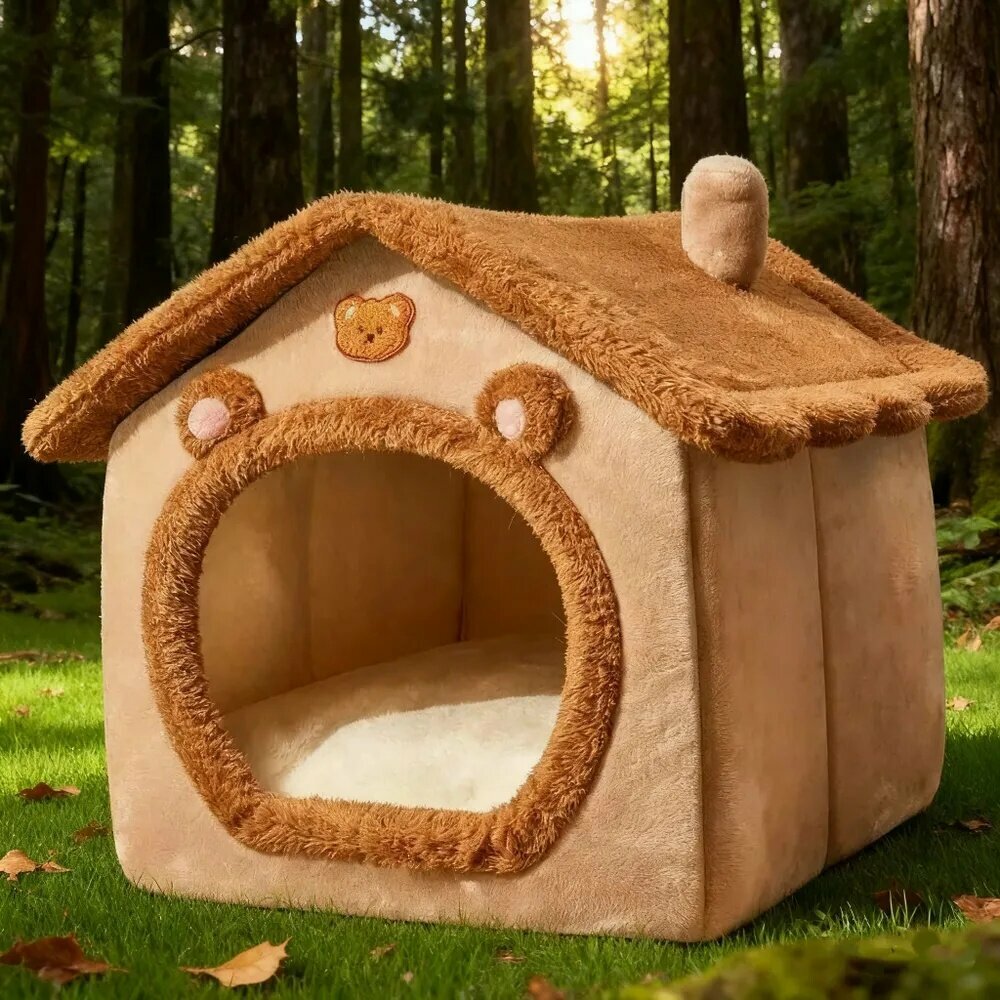 Домик для животных мягкий с крышей, лежанка для кошек и собак, уютное место для сна, переноска, серый, 35x36x30см