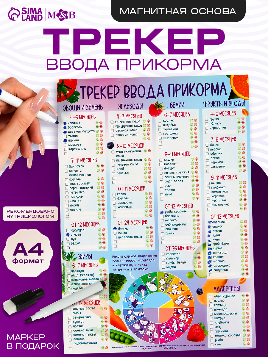 Магнитный трекер ввода прикорма Mum&Baby по месяцам для малышей, маркер