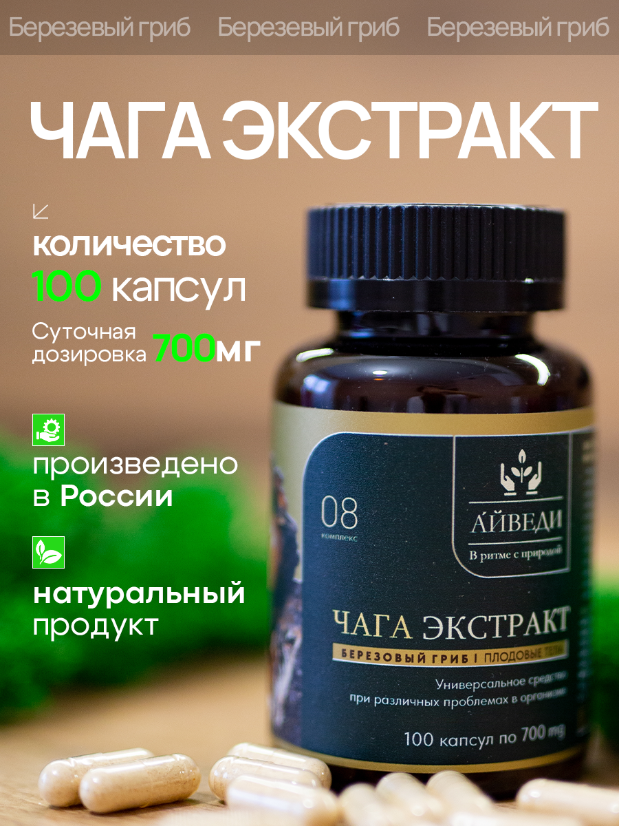 Чага экстракт березовый гриб 100 капсул