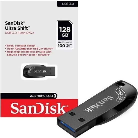 USB флешка Sandisk Ultra Shift 128Gb USB 3.2 Gen 1 black