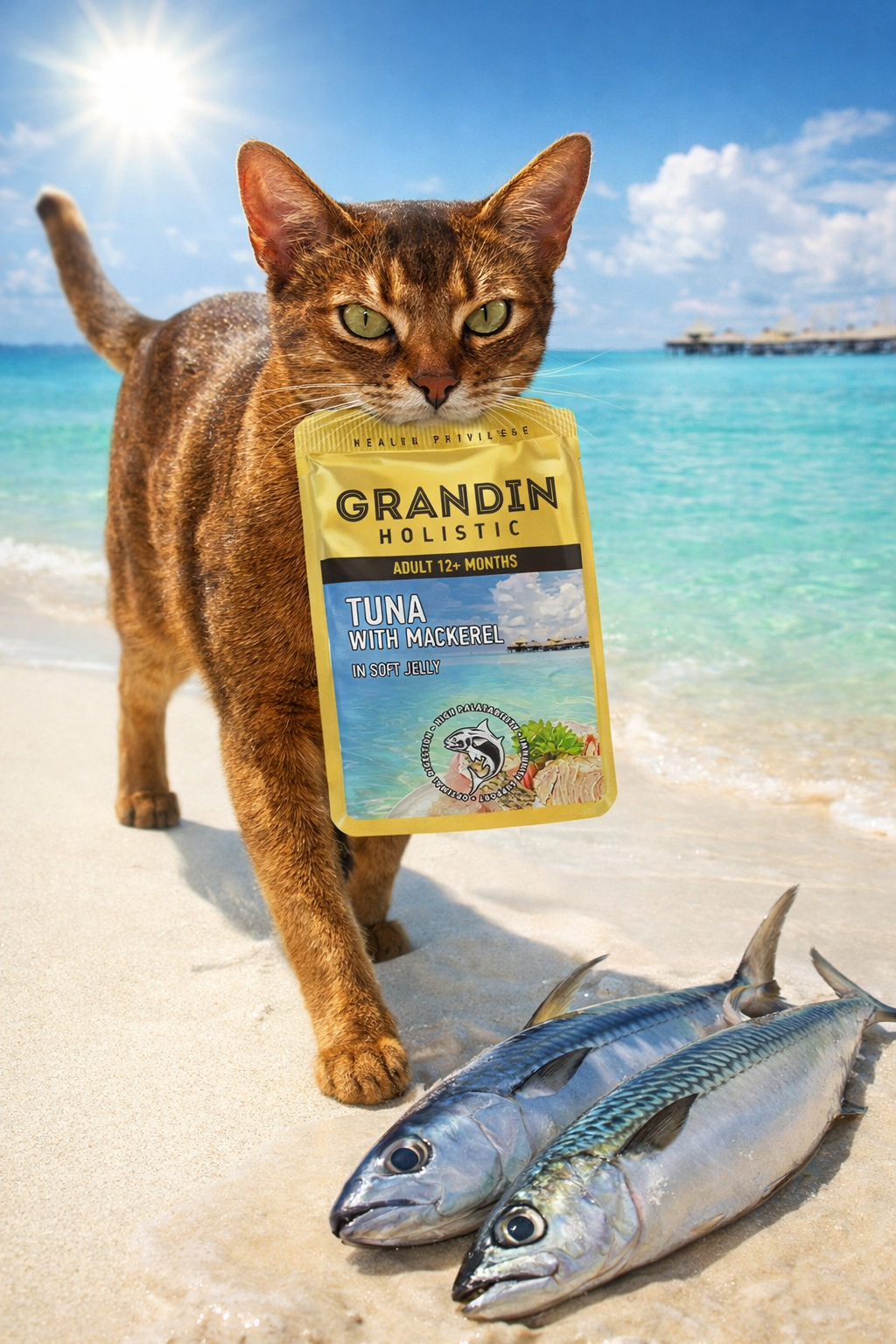 Влажный корм Grandin для кошек, тунец с макрелью в нежном желе, 14 шт по 85 гр.