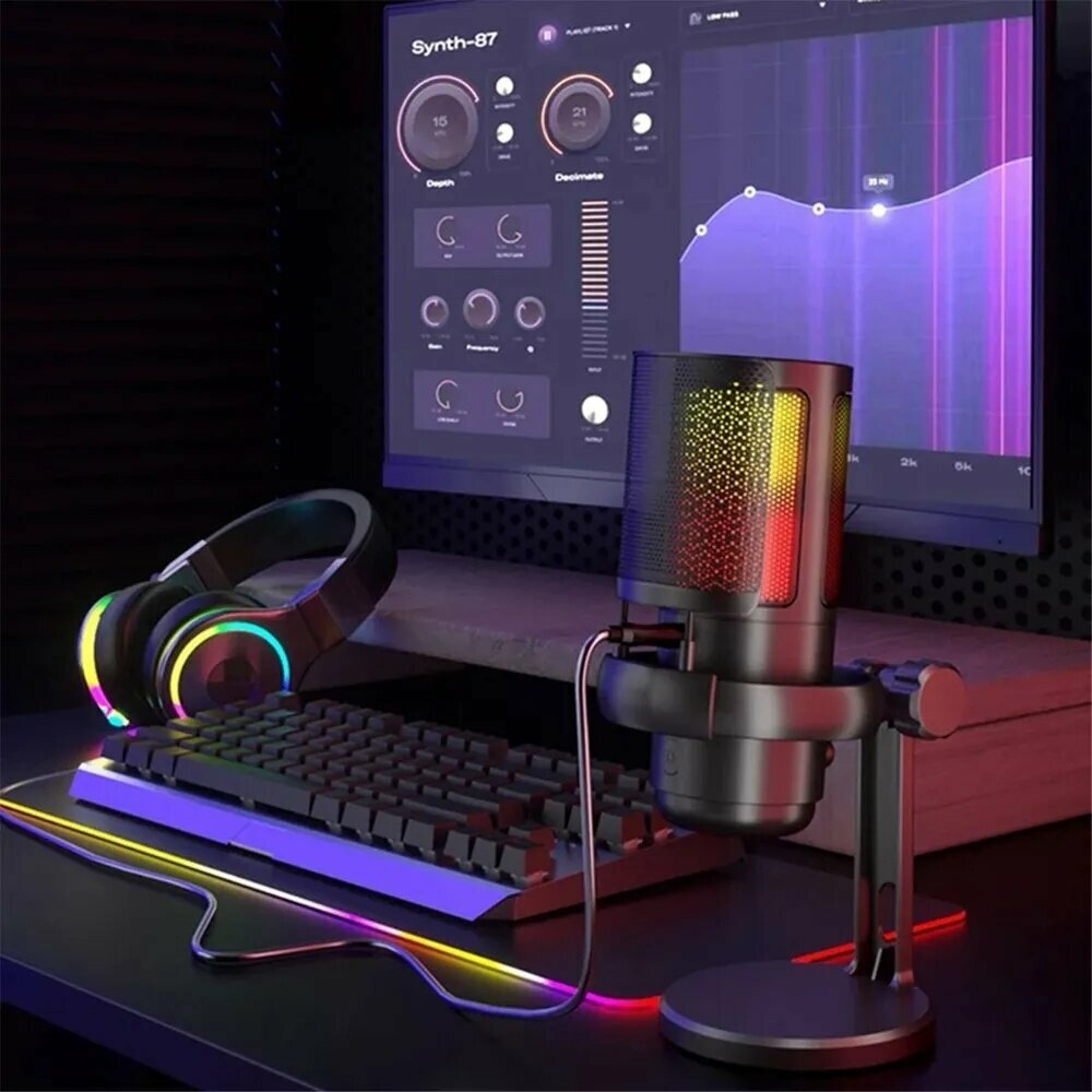 Игровой RGB-микрофон, USB-микрофон для ПК потоковой передачи, подкастов и записи