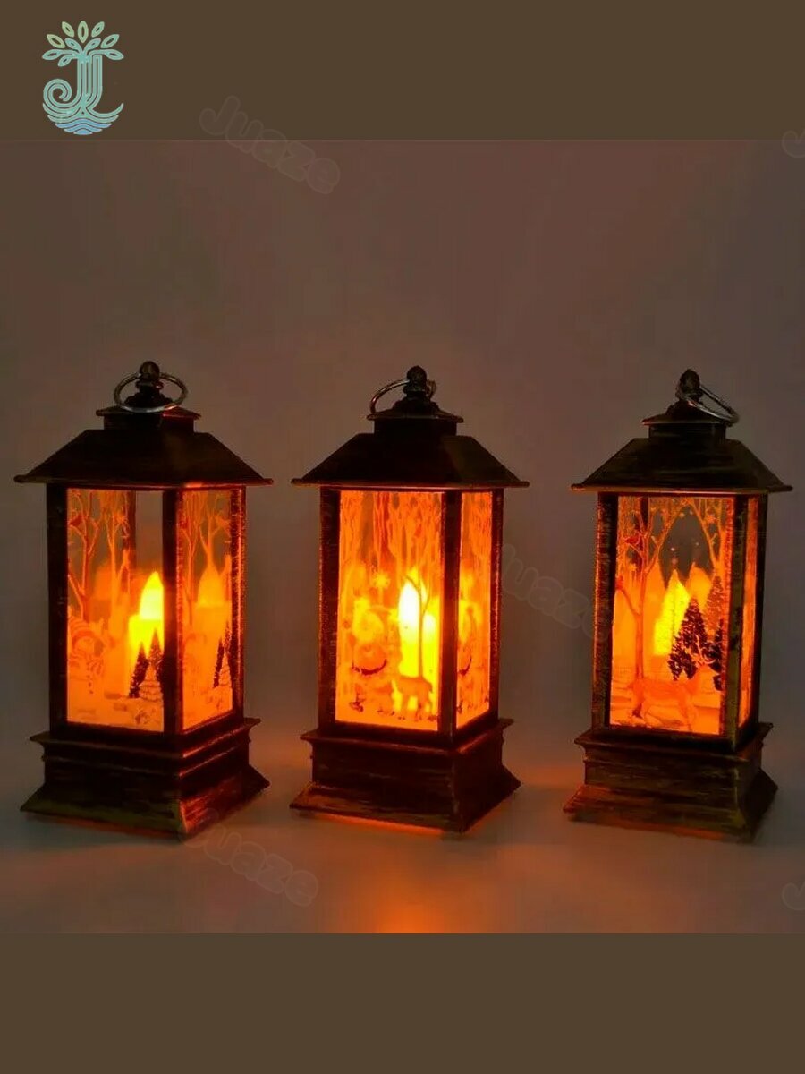 Набор светящихся елочных фонарей на елку "В зимнем лесу", "Дед Мороз", "Снеговик и белочка" 14см (3шт)