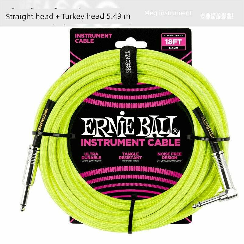 Ernie Ball Гитарный Бас-Кабель Ярко-Желтый 5.5м Прямой Разъем