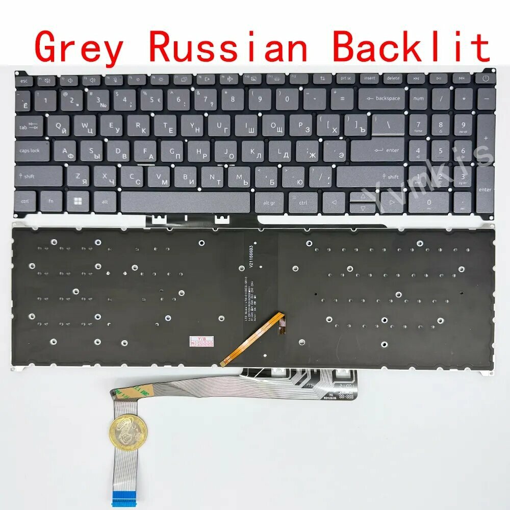 Новая клавиатура для Acer Aspire A317-54 A317-55P A517-53 A517-58GM N22C7 Серая клавиатура с подсветкой