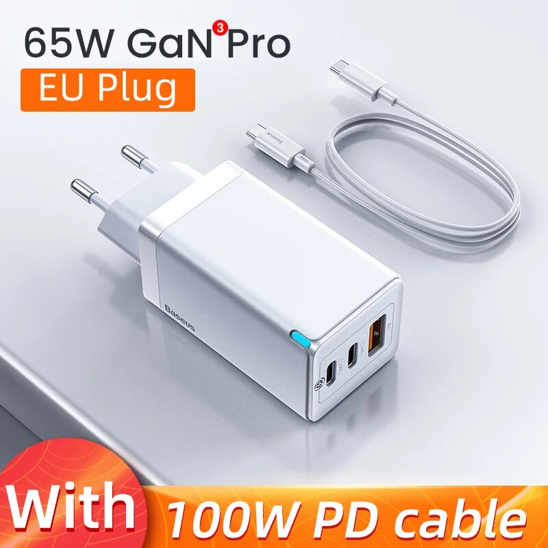 Baseus 65W GaN 3 Pro EU Зарядка с кабелем 100W PD