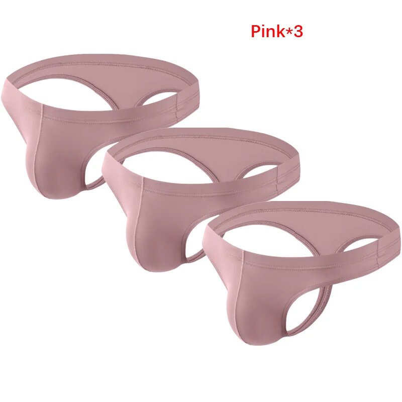 3 шт./лот, мужские трусики-стринги с большой сумкой, нижнее белье из ледяного шелка, сексуальные трусы со средней посадкой, бандаж с выпуклостью и Т-образной спинкой, трусы-бикини Танга