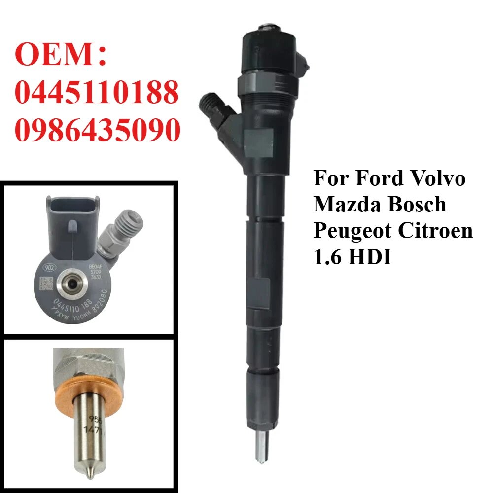 0445110188 0986435090 Топливная форсунка Common Rail для дизельных двигателей Ford Volvo Mazda Bosch Peugeot Citroen 1.6 HDI