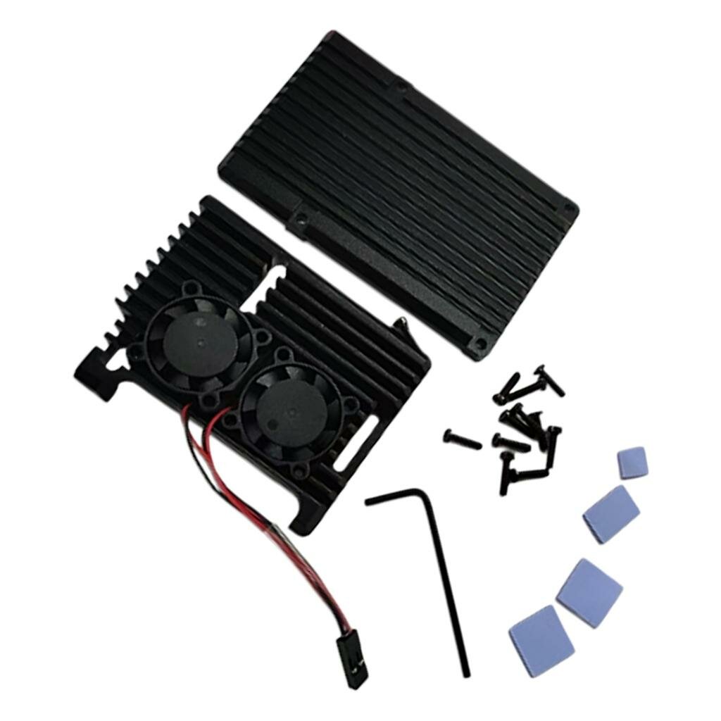 Корпус с радиатором и вентиляторами для Raspberry Pi 4B, С двумя вентиляторами