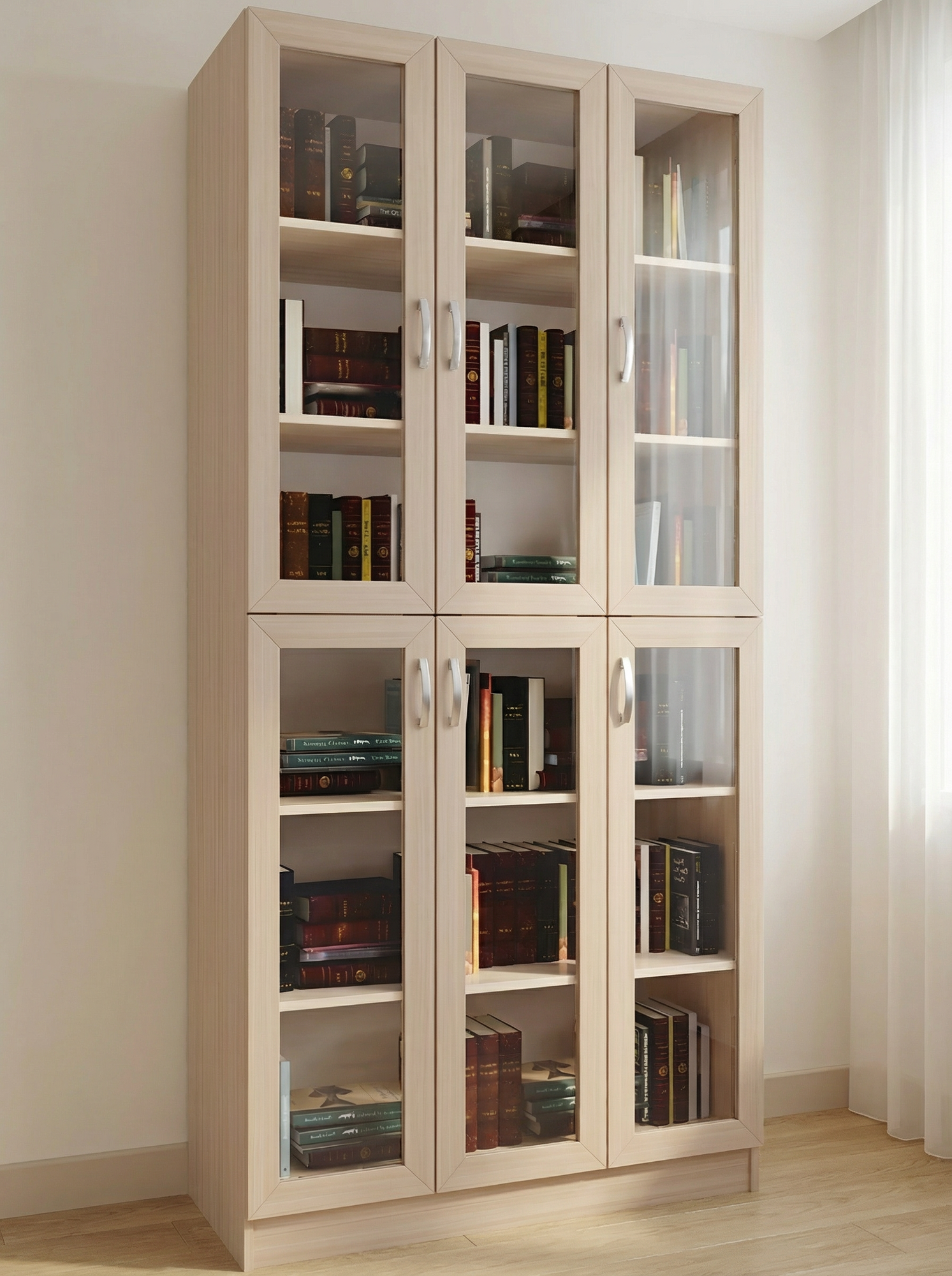 Шкаф книжный трехстворчатый Вита 3-2 с 6 дверцами, ШхГхВ: 102х38х210 см, дуб молочный