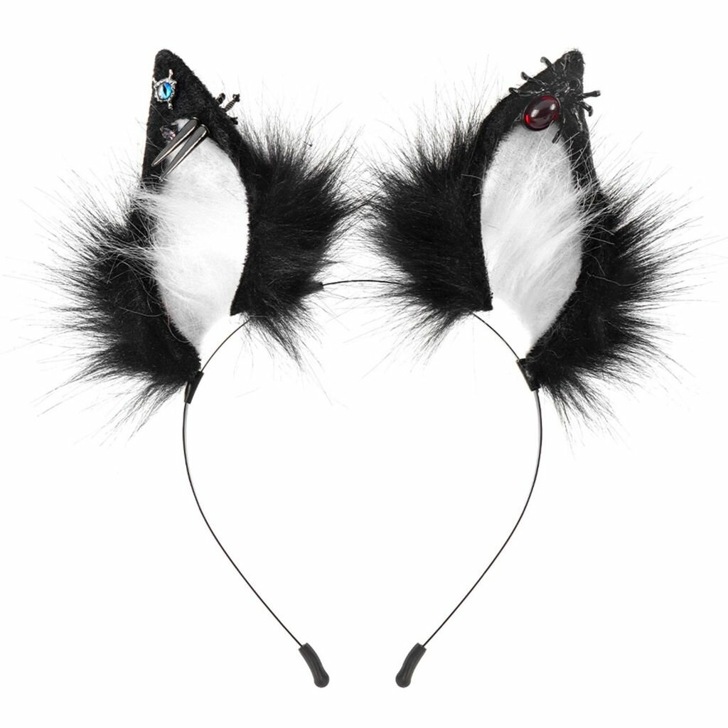 Имитация лисьих ушей, ушек зверя, повязка на голову -белый и черный