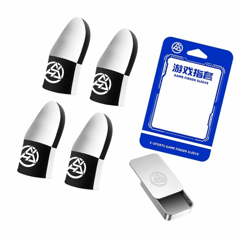 2 пары игровых рукавов для пальцев + железная коробка-черно-белая