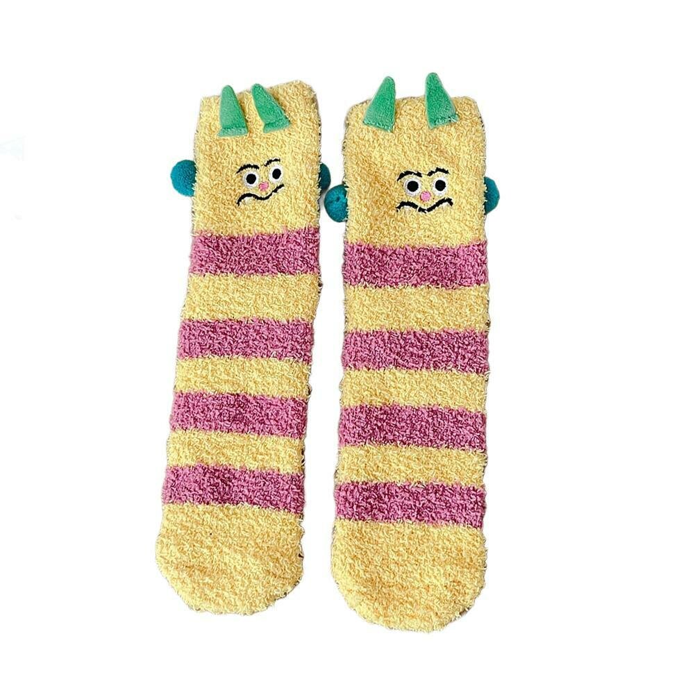 Уютные зимние носки для дома, теплые высокие гольфы с монстрами, смешные пушистые носки для йоги и сна