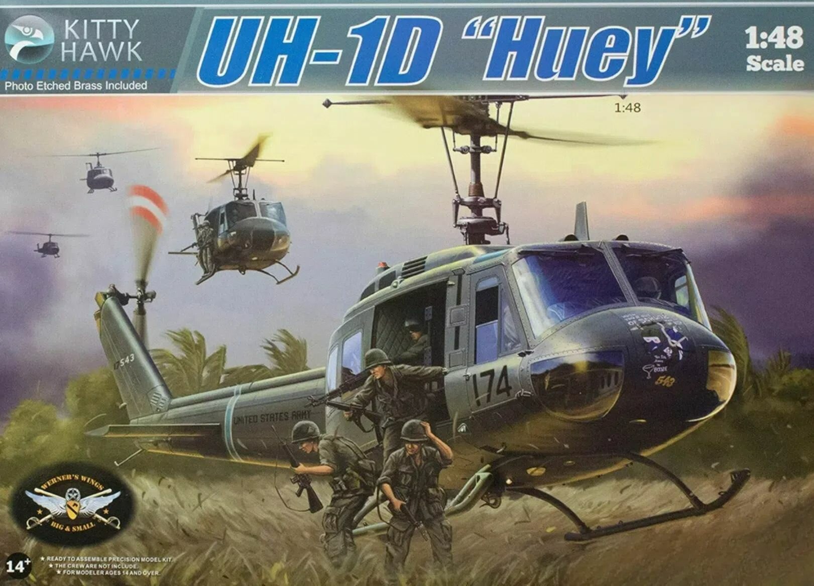 KittyHawk 80154 1/48 UH-1D "Huey" Модель сборки самолёта, масштабная сборная модель для моделизма, покраски и коллекции, идеальная для диорам и выставок