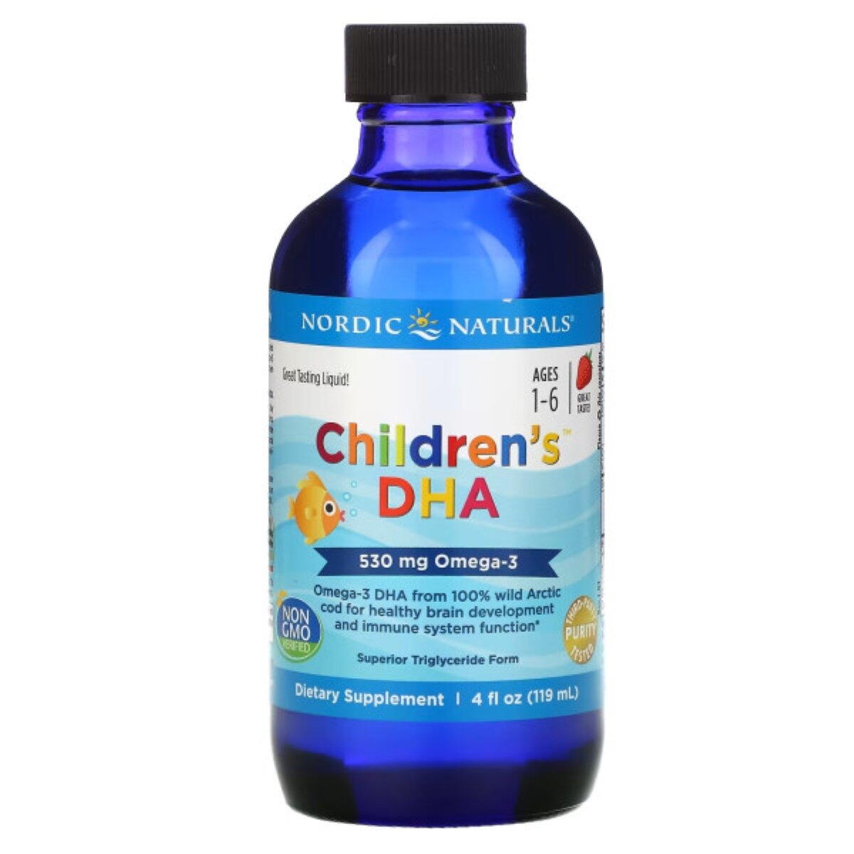Nordic Naturals Childrens DHA 530 mg, Омега-3 ДГК для детей от 1 года, 119 мл (Клубника)