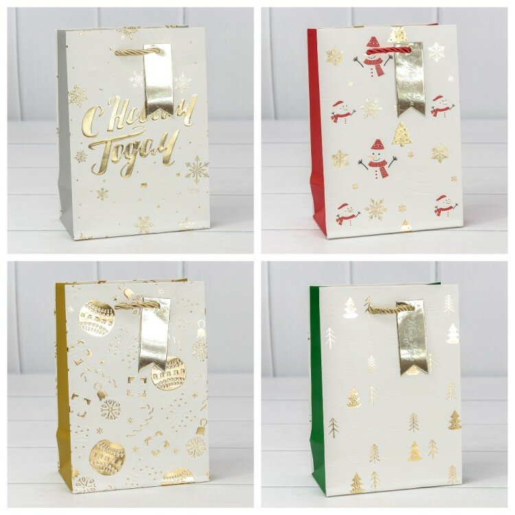 Набор подарочных пакетов "Новый год" 14*20*8 см, комплект 6 штук Микс