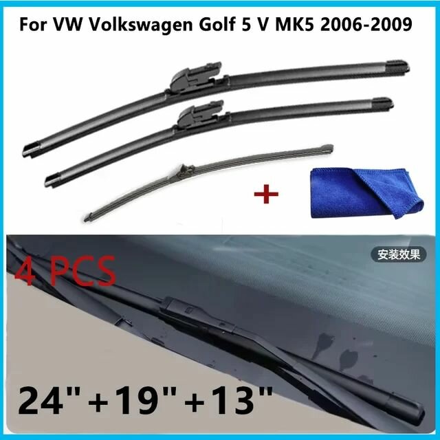 Автомобильные передние и задние щетки стеклоочистителя для VW Volkswagen Golf 5 V MK5 2006-2009, лобовое стекло, мытье окон 24 " 19" 13 "LHD RHD