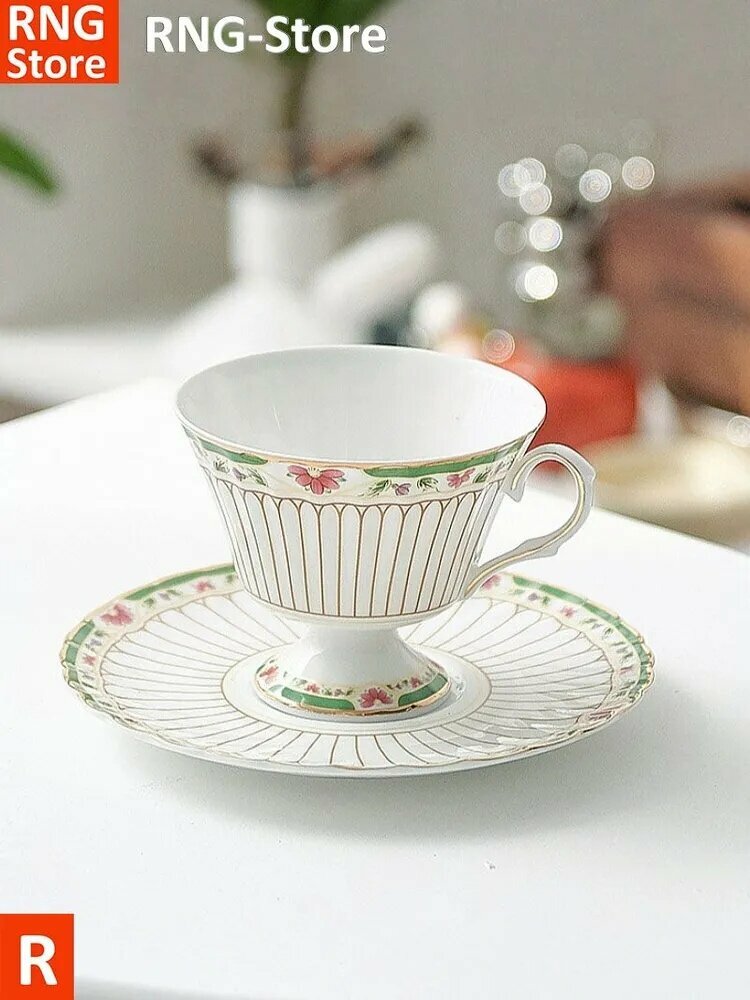 Сервиз чайный "(Высокая ножка - чашка с голубой розой) Маленькая талия - Набор кофейных чашек и блюдец" 180 мл на 1 перс.