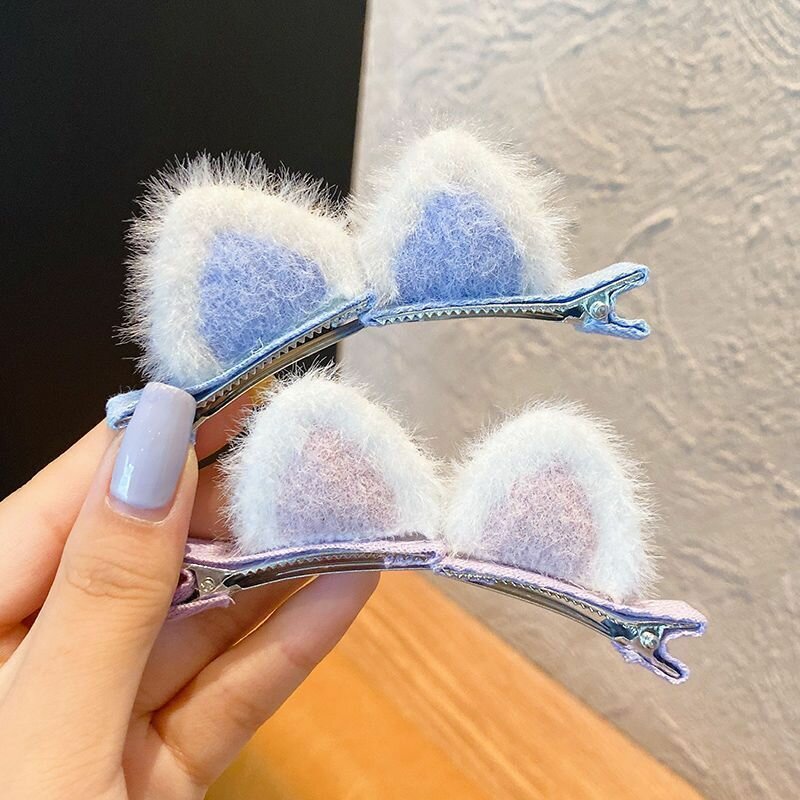 Милые заколки для волос с кошачьими ушками для девочек, осень-зима, милые плюшевые заколки для челки, аксессуары для волос для детей, головные уборы для девочек