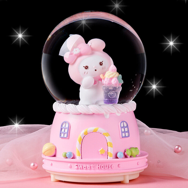 Мечтательная девочка, музыкальная шкатулка с кристальным шаром в виде единорога, украшение, музыкальная шкатулка для студентов, снежинка, водяной шар, подарок на день рождения