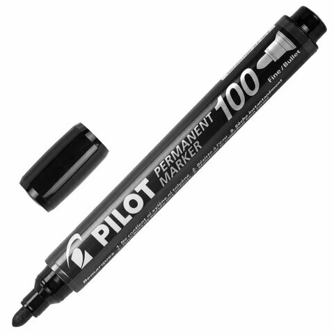 Маркер перманентный PILOT, черный, круглый наконечник 1-3 мм, SCA-100 B: 12 штук