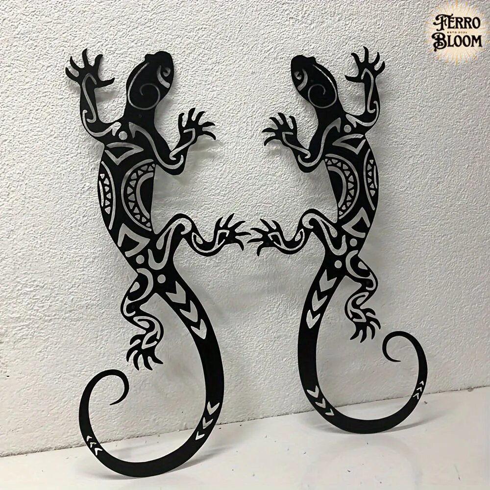 Металлические ящерицы настенные, кованая ящерица для стен: пара скульптур для декора сада и стен в деревенском стиле
