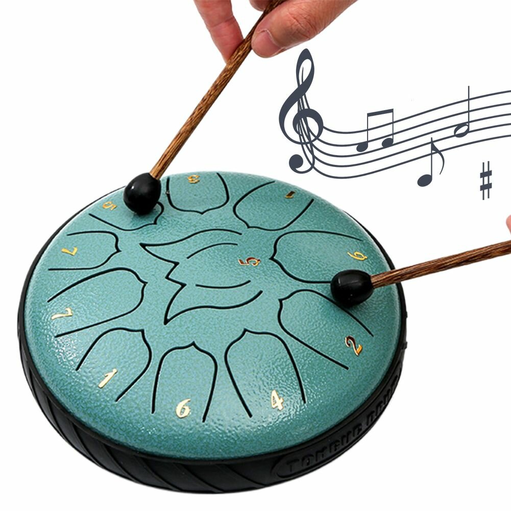 Музыкальный стальной барабан 6" (11 тонов), синий, для медитации и терапии, с аксессуарами