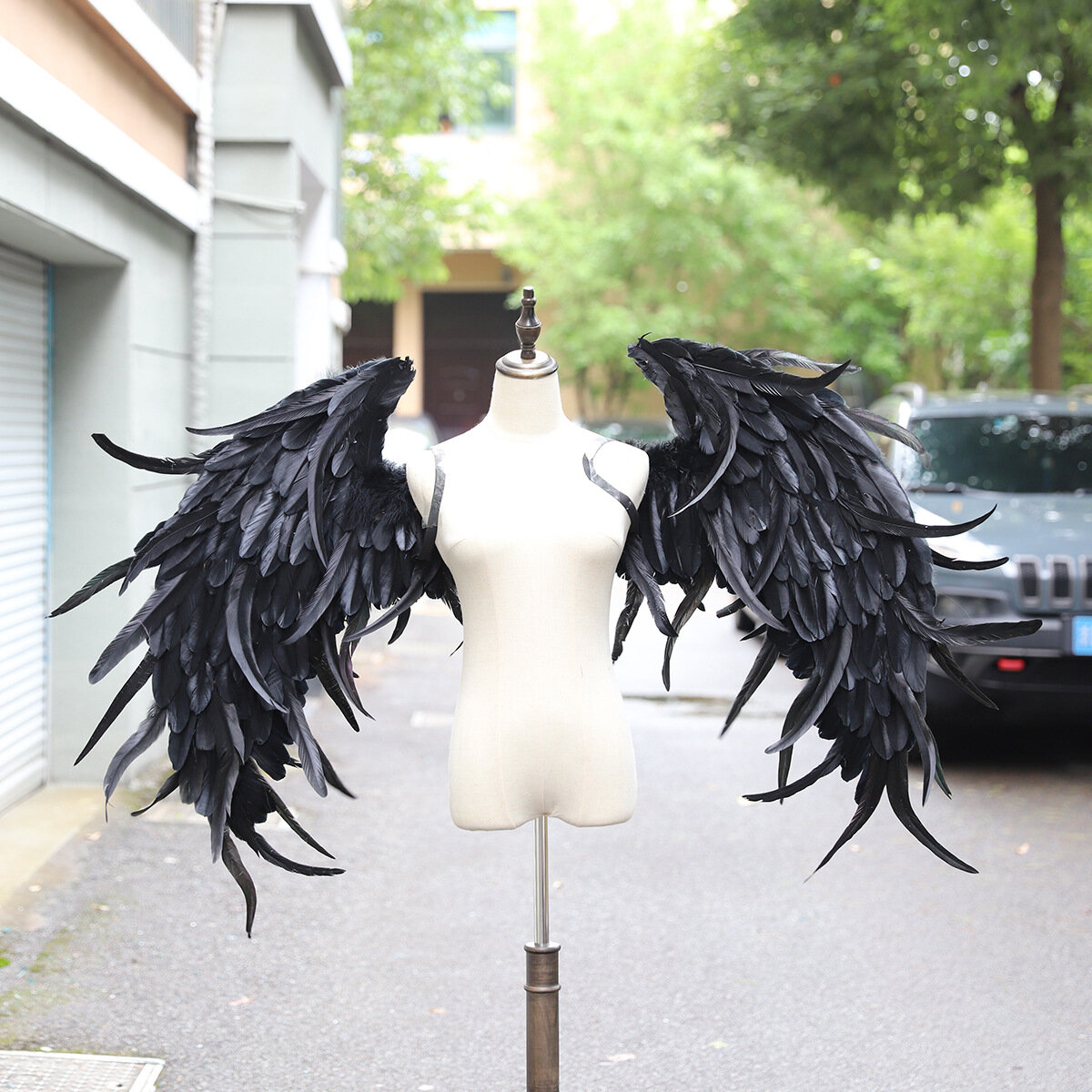 Черное свадебное платье для фотографии интернет-знаменитостей, фея, ангел, перьевые крылья, демон, реквизит для выступлений на сцене