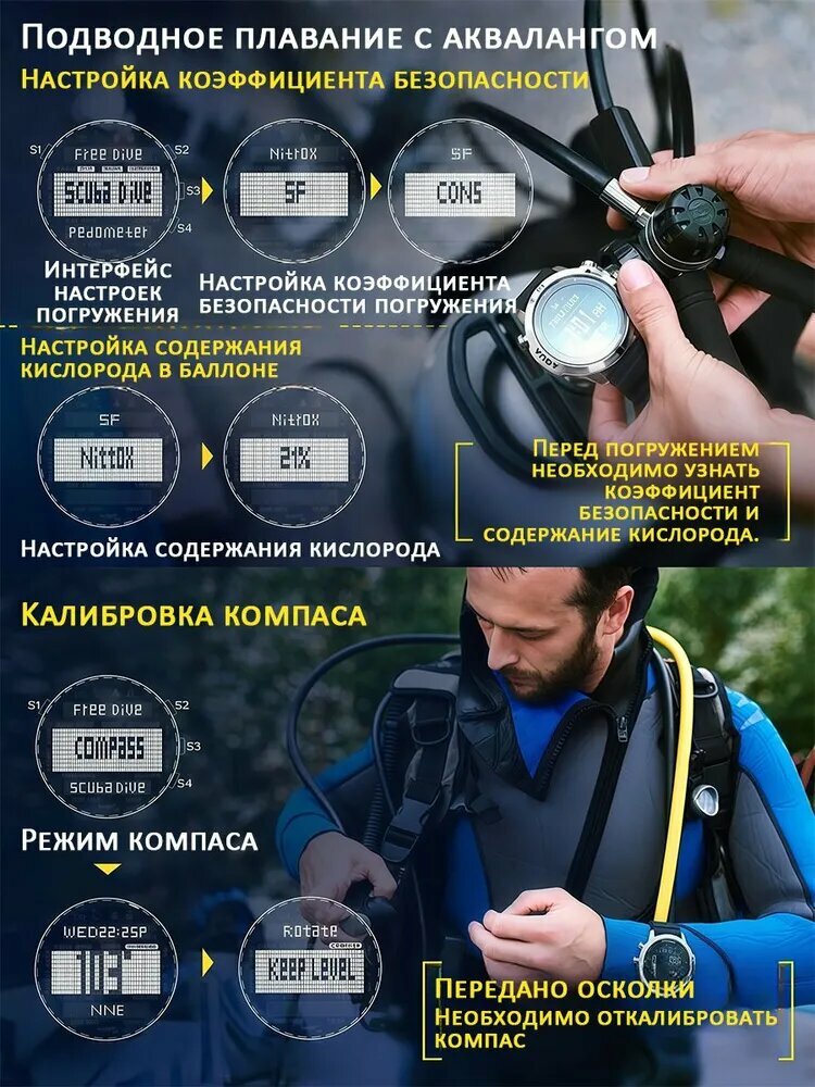 NORTH EDGE Aqua Компьютер для дайвинга черный алюминий с альтиметром барометром компасом и термометром — фото 1