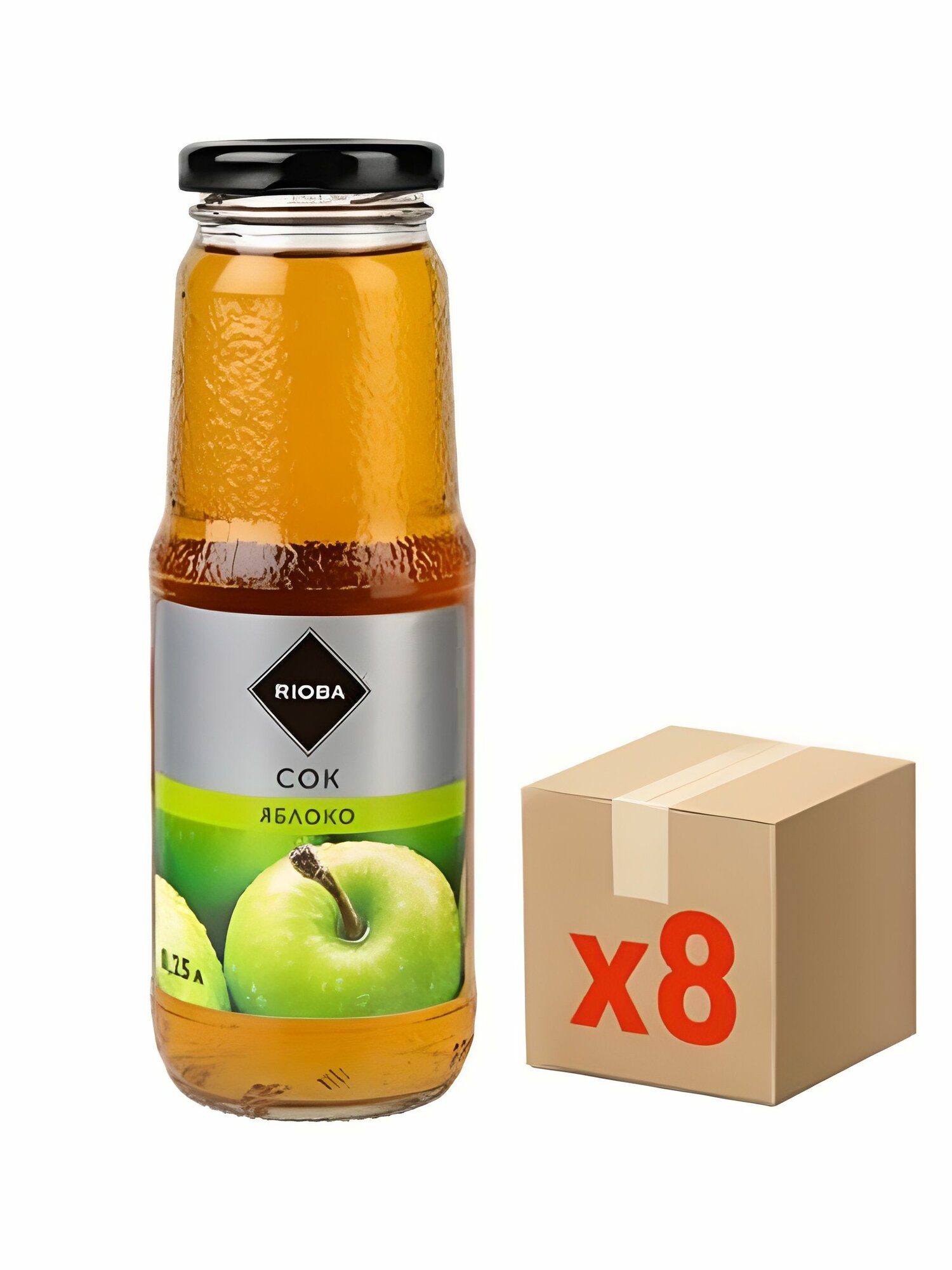 Сок яблочный RIOBA, 250 мл. Стекло. Упаковка 8 шт.